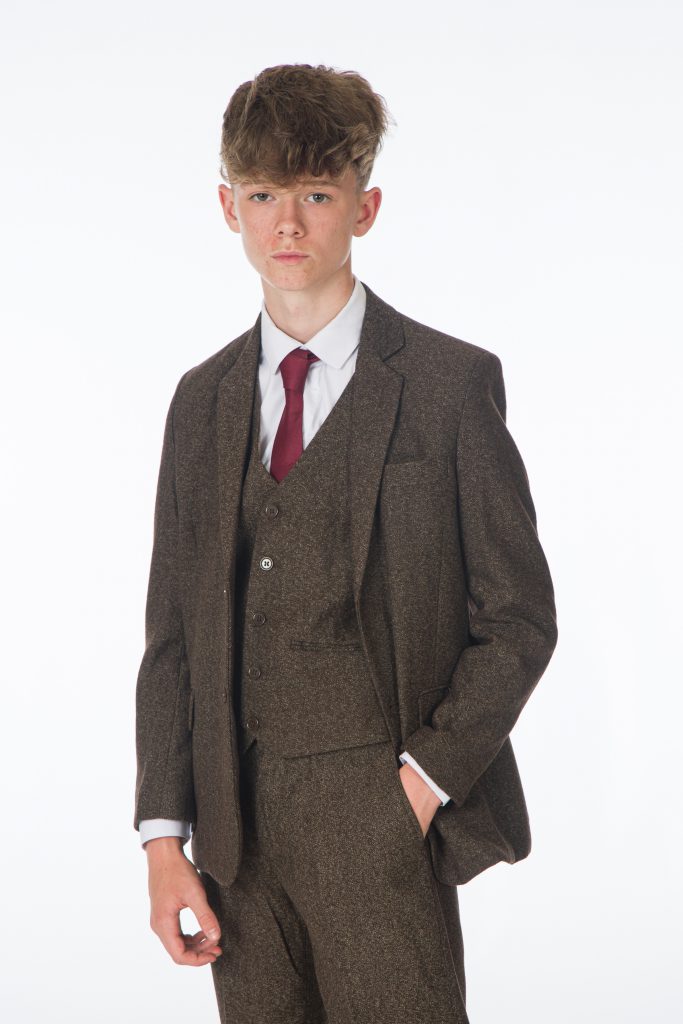 Boys 5 Piece Dark Brown Tweed Suit - Occasionwear for Kids