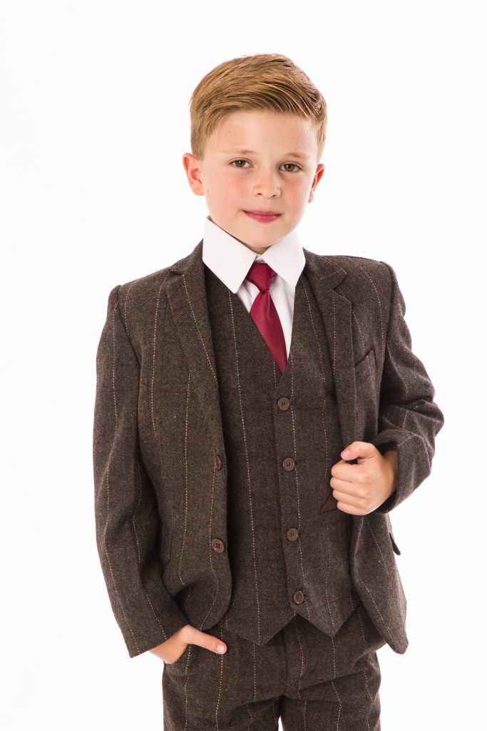 Boys 5 Piece Brown Check Tweed Suit - Occasionwear for Kids