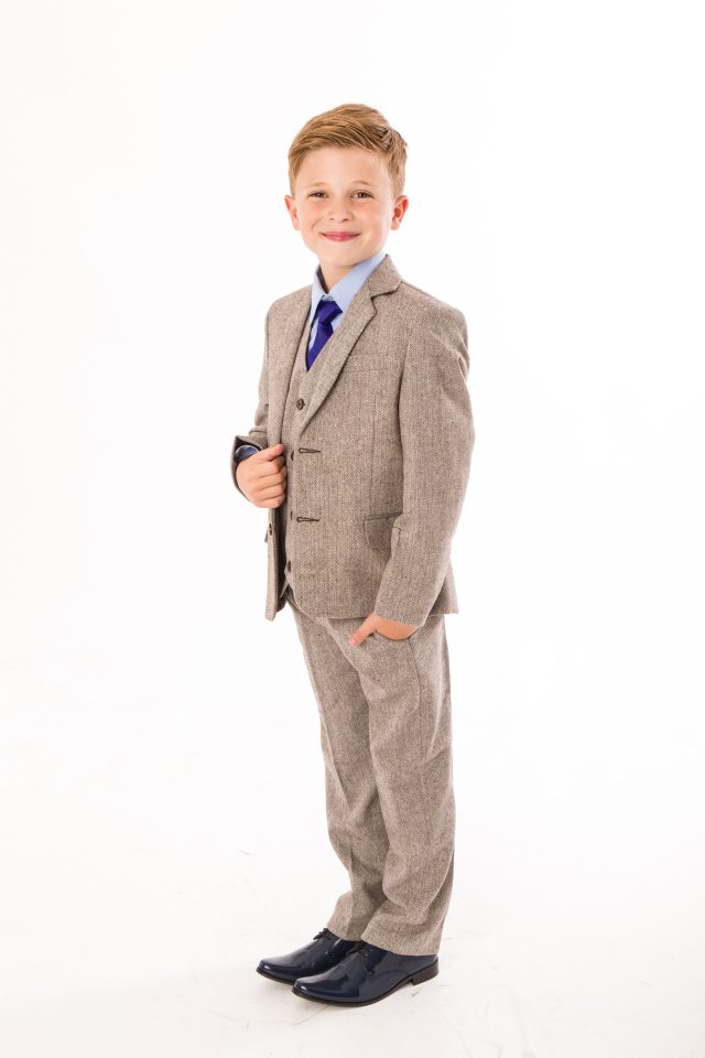 Boys 5 Piece Brown Herringbone Tweed Suit - Occasionwear for Kids
