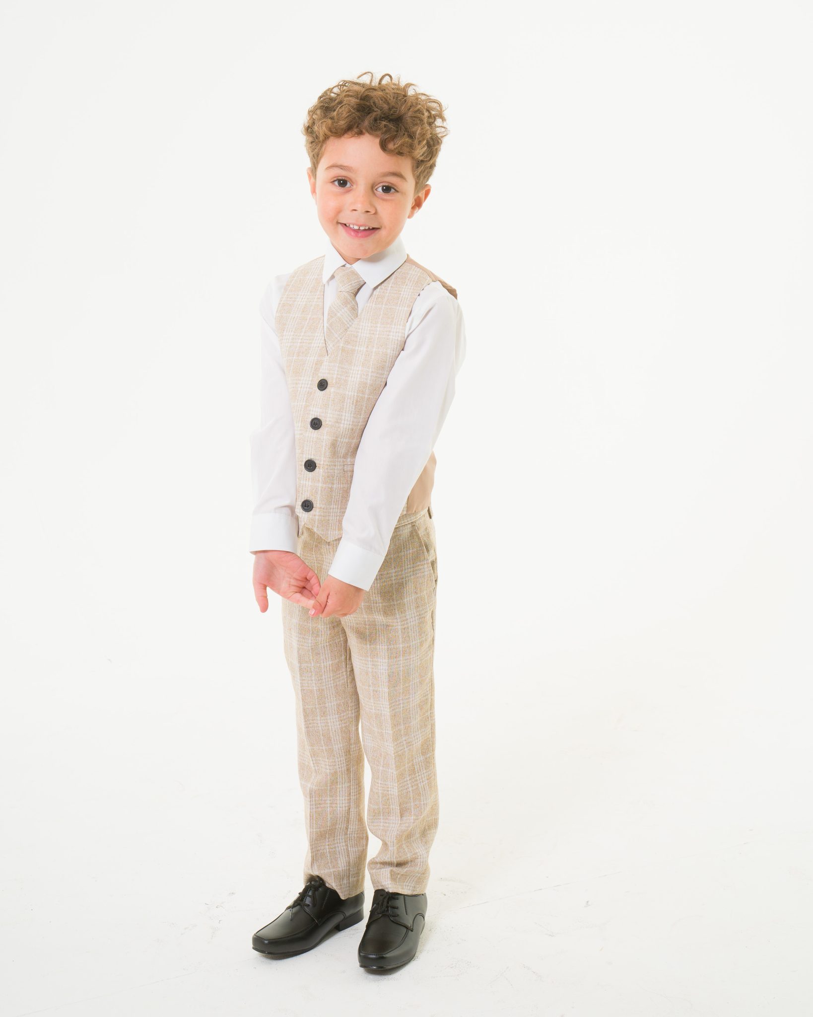 Baby Boys 4 Piece Beige Check Suit Milano Mayfair - Occasionwear for Kids