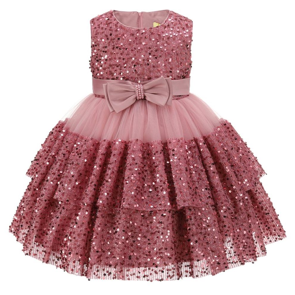 Girls Sparkly Bow Dress Pink - Occasionwear for Kids