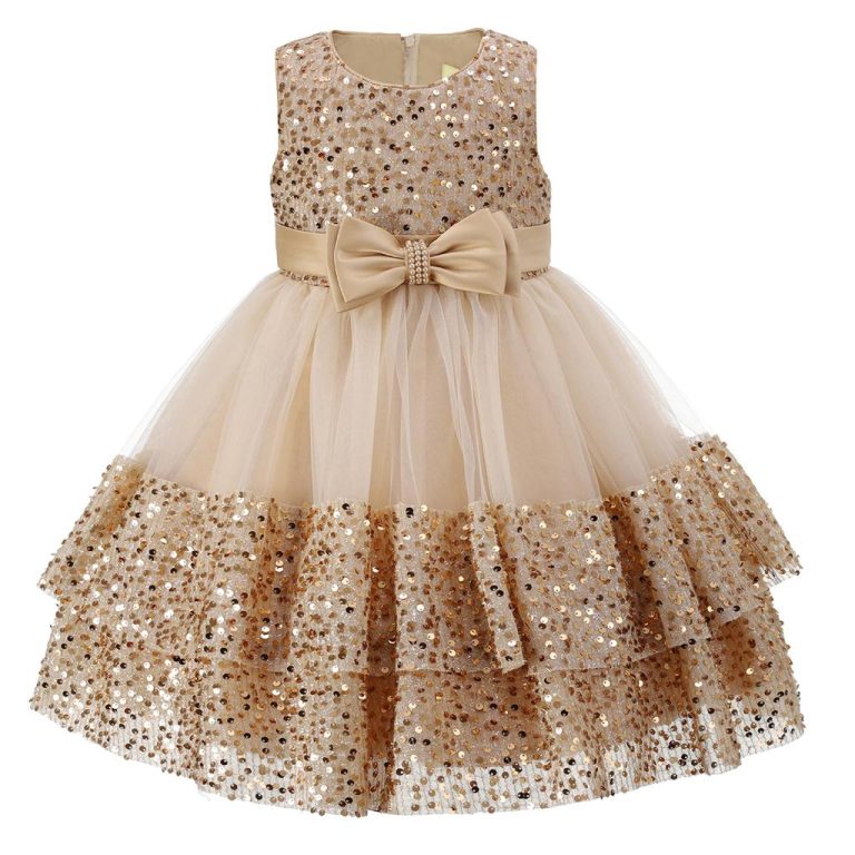 Girls Sparkly Bow Dress Gold - Occasionwear for Kids