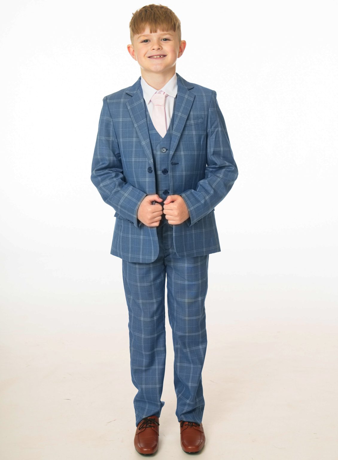 Boys 5 Piece Blue Check Suit - Occasionwear for Kids