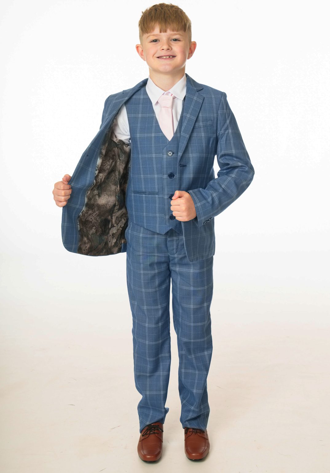 Boys 5 Piece Blue Check Suit - Occasionwear for Kids
