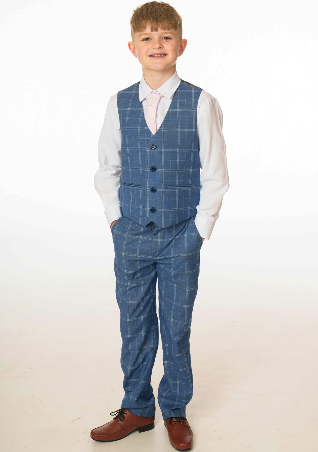 Boys 5 Piece Blue Check Suit - Occasionwear for Kids