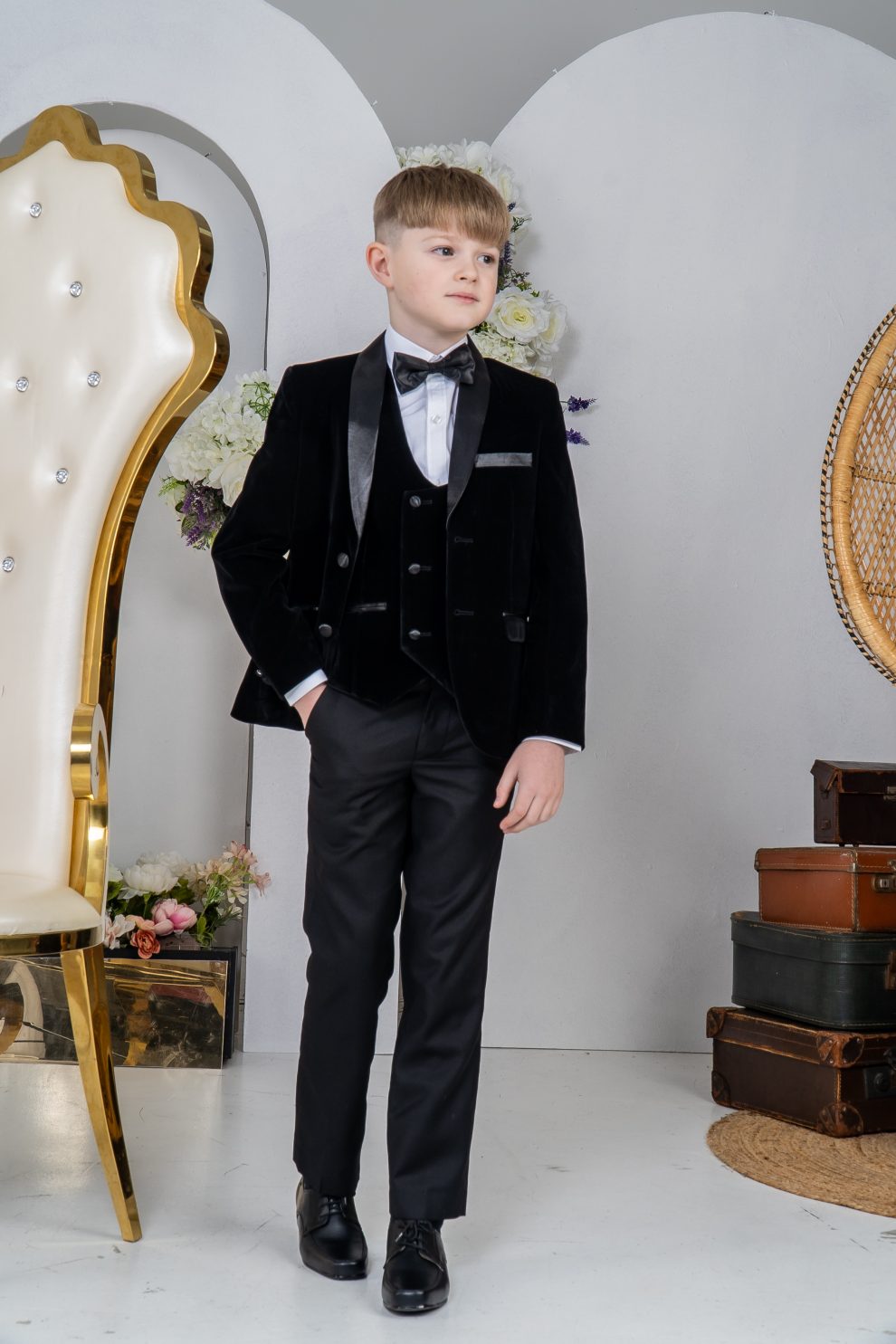 Boys 5 Piece Black Velvet Tuxedo Suit Milano Mayfair - Occasionwear for ...
